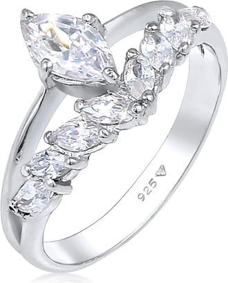 Elli PREMIUM Ring Damen Doppelring Funkelnd mit Zirkonia Kristallen aus 925 Sterling Silber vergoldet