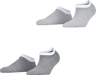 Esprit Damen Sneakersocken Fine Stripe Multipack W Sn Baumwolle kurz gemustert 2 Paar, Mehrfarbig Black Grey 0010, 39-42