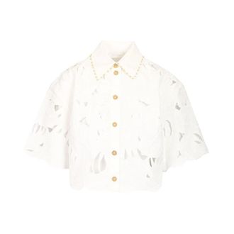 Zimmermann Mahon Besticktes Crop-Shirt - - Blouses & Shirts - Damen - Wei&szlig; - L