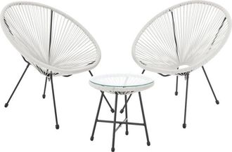 SVITA Ensemble de meubles de balcon Svita bali Ensemble de salon Relax Egg-Chair en osier Design Blanc
