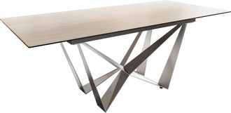 DELIFE Esszimmertisch Edge Keramik LaminamTravertino Bianco Creme-Wei&szlig; 180-220x100 Spider Flachstahl Edelstahl ausziehbar