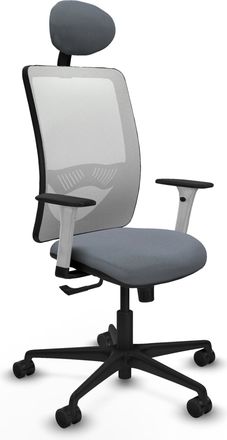 Piqueras y Crespo Remote-Arbeitsstuhl Zulema mit wei&szlig;en und schwarzen Armlehnen, h&ouml;henverstellbarer Lendenwirbelst&uuml;tze und festem Kopfteil, ausgestattet mit 3 Positione