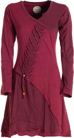 vishes Alternative Bekleidung - Asymmetrisches Langarm Damen Baumwoll-Keid Shirt-Kleid dunkelrot 42-44