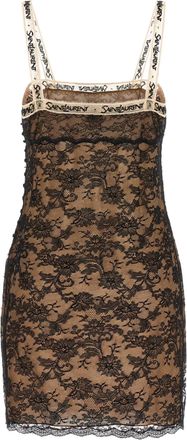 Saint Laurent Black Floral Lace Slip Dress - Black