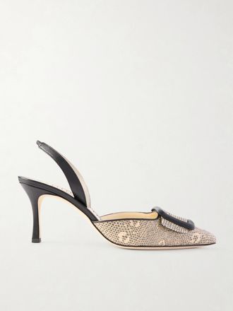 Manolo Blahnik Mayslibi 70 Slingback-pumps Aus Leder Mit Eidechseneffekt - Creme