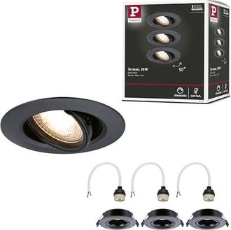 Paulmann 92111 Spots encastr&eacute;s kit de 3 orientable rond 90 mm 30&deg; GU10 max. 3x10W 230 V Noir Luminaire encastr&eacute; - luminaire sans ampoule