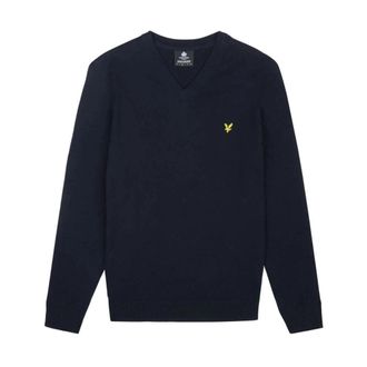 Lyle & Scott V-Ausschnitt Pullover aus Baumwoll-Merino-Mischung - - Knitwear - Herren - Blau - S