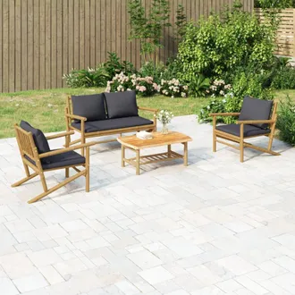 vidaXL Vidaxl - Set Salotto Da Giardino 4pz Con Cuscini Grigio Scuro Bamb&ugrave;