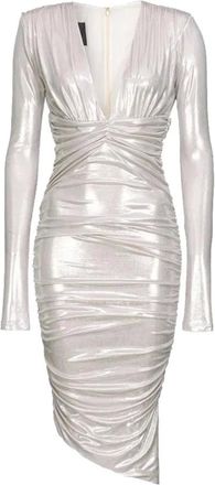 Pinko Pinko, Femme, Robes, Blanc, Taille: 40 FR Metallic Ruched Asymmetrical Dress