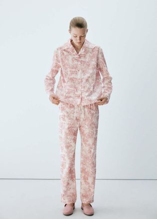 Mango Pantalon imprim&eacute; coton rose - Femme - S - MANGO