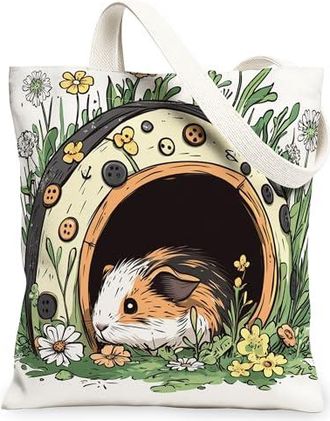 Generic Sac fourre-tout en toile de cochon dInde pour le shopping, 33 x 38,1 cm, sac d&eacute;picerie r&eacute;utilisable pour femme, motif fleurs sauvages, plage, esth&eacute;tiq