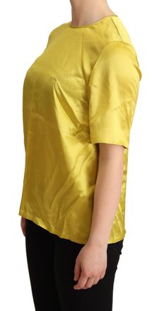 Dolce & Gabbana Womens Yellow Silk Short Sleeve Blouse T-Shirt