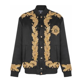 Balmain Homme, Vestes, Noir, Taille: XL Blouson Bomber Cupro Brod&eacute;