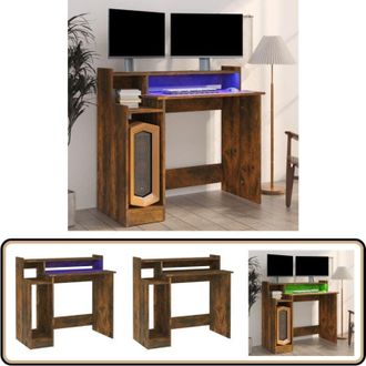 vidaXL Vidaxl - Schreibtisch mit LEDs Räuchereiche 97x45x90 cm Holzwerkstoff - Bürostuhl - Schreibtischlampe - Home Office - Arbeitsplatzgestaltung