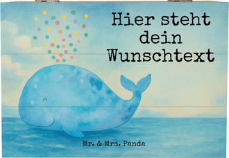 Mr. & Mrs. Panda Personalisierte Erinnerungskiste Wal Konfetti Design 22 x 15 cm - Geschenk, Trennung, holzbox, Motivation, Di&auml;t, Meer, Holzkiste Personalisiert, Abneh