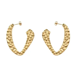 Dansk Copenhagen Femme, Accessoires, Jaune, Taille: ONE Size Ragna Waterproof 18K Gold Plated Hoop - Hammered Stainless Steel