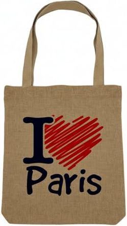 Fabulous Sac Shopping Tote Bag Aspect Lin - I Love Paris Voyage Vacances France - Sac de Courses Toile Epaisse 360g Beige Naturel Cabas Port&eacute; Epaule Solide Imp
