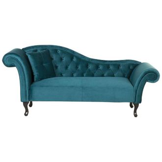Beliani Beliani - Chaiselongue Linksseitig Blaugr&uuml;n Samtstoff Holzf&uuml;&szlig;e Glamour&ouml;s Mit Zierkissen