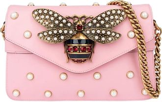 Gucci Crossbody Bags - Gucci Pink Leather Queen Margaret Bee Crossbody Ba - Gr. unisize - in Gold - f&uuml;r Damen