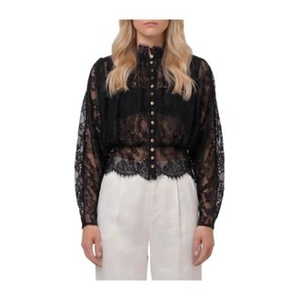 Self Portrait Femme, Blouses et Chemises, Noir, Taille: 34 FR Blouse &agrave; col haut en dentelle