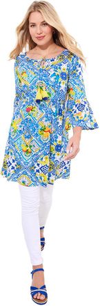 Joe Browns Damen Fruity Tile Print Shirred Waist Tunic Tunika-Shirt, blau, 42