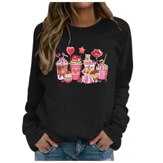 Generic Chandails en forme de coeur pour la Saint-Valentin 2026 : sweatshirts de Saint-Valentin d&eacute;contract&eacute;s &agrave; manches longues pour femmes, Noir, XXL