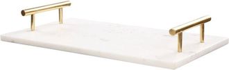 Beliani Plateau de Service Moderne en Marbre avec Poignées Accessoire Maison Blanc et Doré Dimari