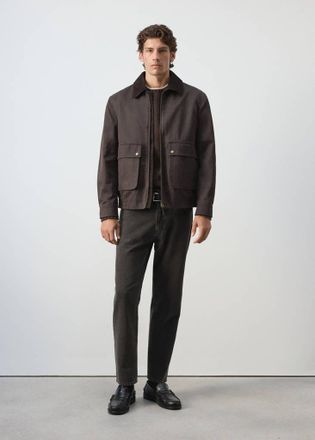 Mango Veste 100 % coton &agrave; col en velours c&ocirc;tel&eacute; caf&eacute; - Homme - XXL - MANGO MAN