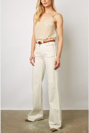 Gerard Darel Jean flare &eacute;cru &agrave; franges - ANNA - Ecru