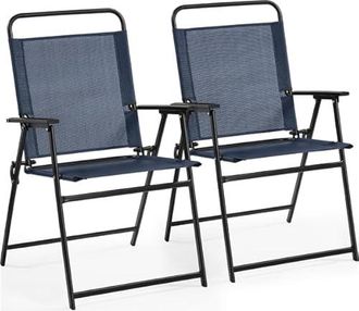 Yaheetech Lot de 2 chaises Pliantes avec Dossier Haut et accoudoirs - Chaise de terrasse - Charge maximale : 100 kg - Bleu Marine