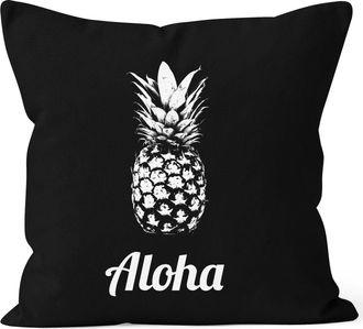 Autiga Kissenbezug Kissen-Hülle Aloha Ananans Pineapple Deko-Kissen 40x40 Baumwolle schwarz 40cm x 40cm