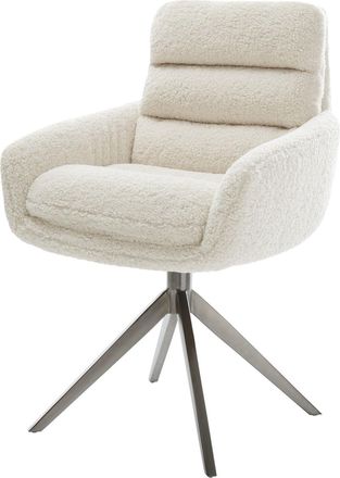 DELIFE Esszimmerstuhl Abelia-Flex mit Armlehnen Kreuzgestell breit Graphit Teddystoff Beige 360&deg; drehbar Wippfunktion