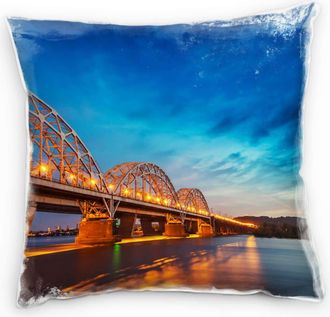 Paul Sinus Art Br&uuml;cke, Ukraine Kiev, Seen, orange, blau Deko Kissen 40x40cm f&uuml;r Couch Sofa Lounge Zierkissen - Dekoration zum Wohlf&uuml;hlen