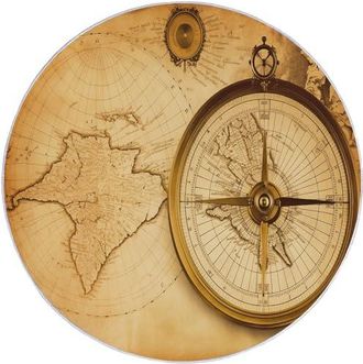 Generic Tapis Rond Salon, Cartes dexploration r&eacute;tro Tapis de Sol D&eacute;coration Antid&eacute;rapant 100 cm (Round) Tapis de Sol D&eacute;coration Antid&eacute;rapant Beige