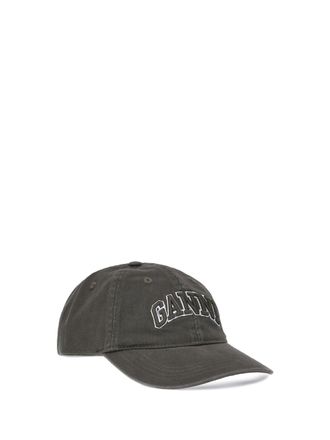 Ganni A6899 Logo-Embroidered Cotton Baseball Cap - Gray