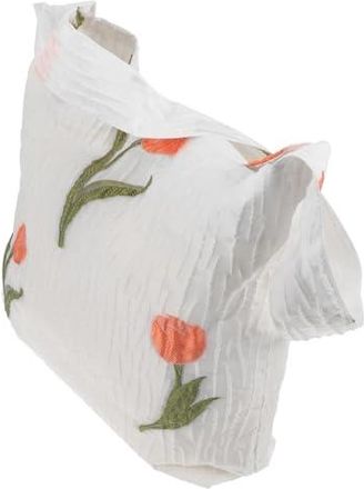 Beaupretty Sac Main Bandouli&egrave;re Femme Motif Fleurs Sac &Eacute;paule &Eacute;l&eacute;gant et Spacieux Pochette pour Travail et Shopping Polyester R&eacute;sistant Blanc