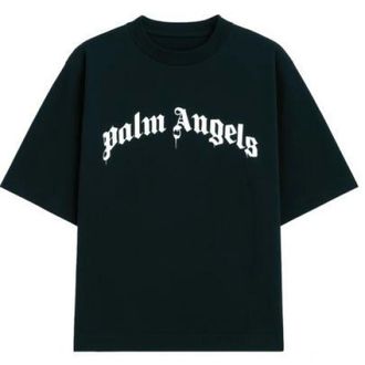 Palm Angels Femme, Tops, Noir, Taille: 38 FR T-shirt Boxy Logo Courbe