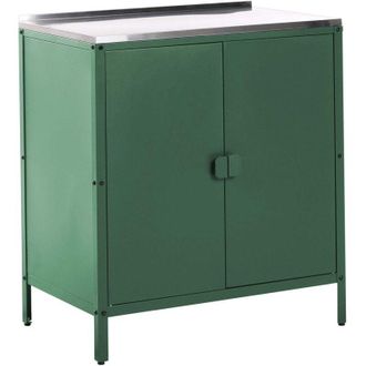 Beliani Armoire de Cuisine dExt&eacute;rieur en Acier 2 Portes avec Dessus en Acier Inoxydable Vert Vilama