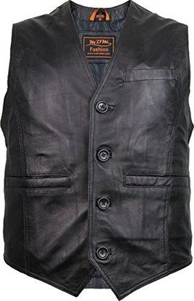 MDM Gilet en cuir dagneau pour homme avec boutons, Noir, M