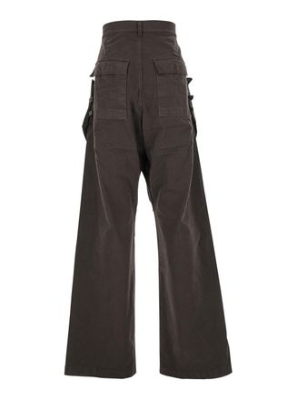 Rick Owens Mens Brown Wide Leg Cargo Pants With Patch Pockets Cotton Trousers