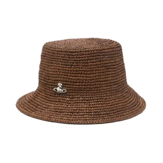 Vivienne Westwood Femme, Accessoires, Brun, Taille: S Chapeau Bob en Raffia avec D&eacute;tail Orb
