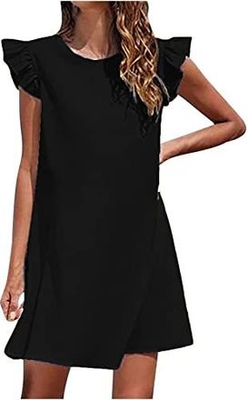 Generic Femmes D&eacute;contract&eacute;es Robes Sans Manches &Eacute;t&eacute; &Agrave; Volants Mini Robe Vacances Court Robe De Soleil pour Adolescentes Filles Plus La Taille, Noir, 4XL