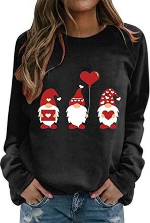 Generic 2026 Sweat-shirt &agrave; col rond pour femme avec imprim&eacute; coeur et manches longues pour la Saint-Valentin, Noir, S