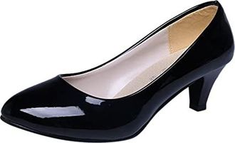 Generic Escarpins &agrave; talon moyen pour femme avec bout rond ferm&eacute;, escarpins classiques &agrave; enfiler pour le bureau ou les tenues formelles, talons confortables en
