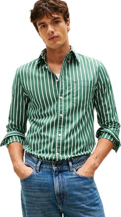 Tommy Hilfiger Herren Hemd Flex Poplin Ground Stripe Regular Fit, Grün (Ornamental Green/Stripe), XXL
