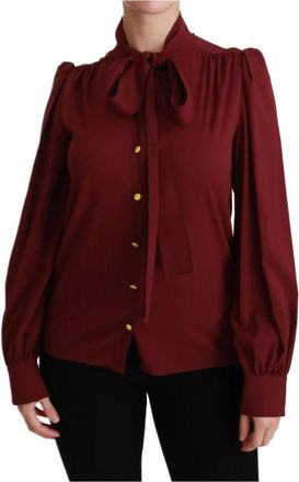 Dolce & Gabbana Femme, Blouses et Chemises, Rouge, Taille: 32 FR Chemisier en Soie avec Marron