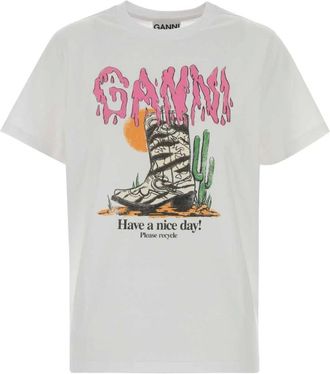 Ganni Femme, Tops, Blanc, Taille: 38 FR T-shirt blanc en coton
