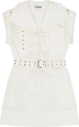 Ganni Femme, Robes, Blanc, Taille: 40 FR Mini Robe &agrave; Col Montant en Coton Stretch