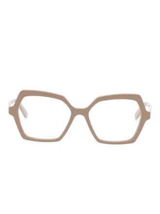 Alexander McQueen Eyewear lunettes de vue &agrave; monture g&eacute;om&eacute;trique - Marron