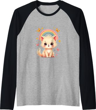 Mapanoli Design S&uuml;&szlig;e Regenbogenkatze mit Schmetterlingen und Sternen Raglan